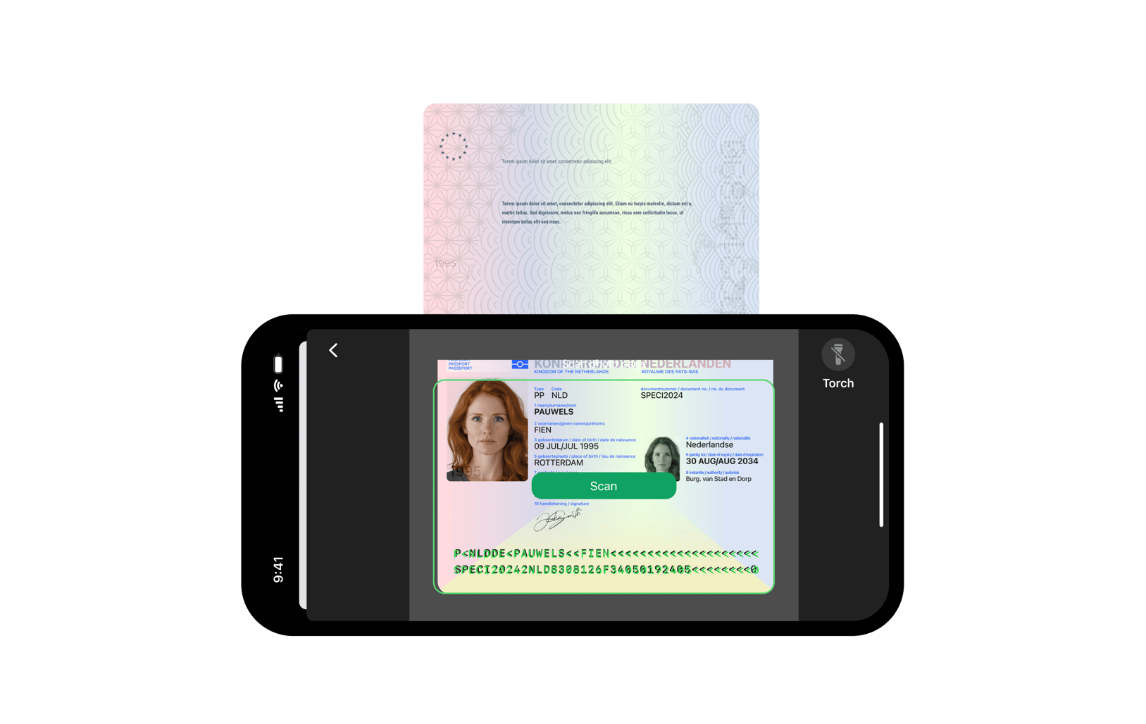 id document on the rectangle on the screen and wait for the digits of ...